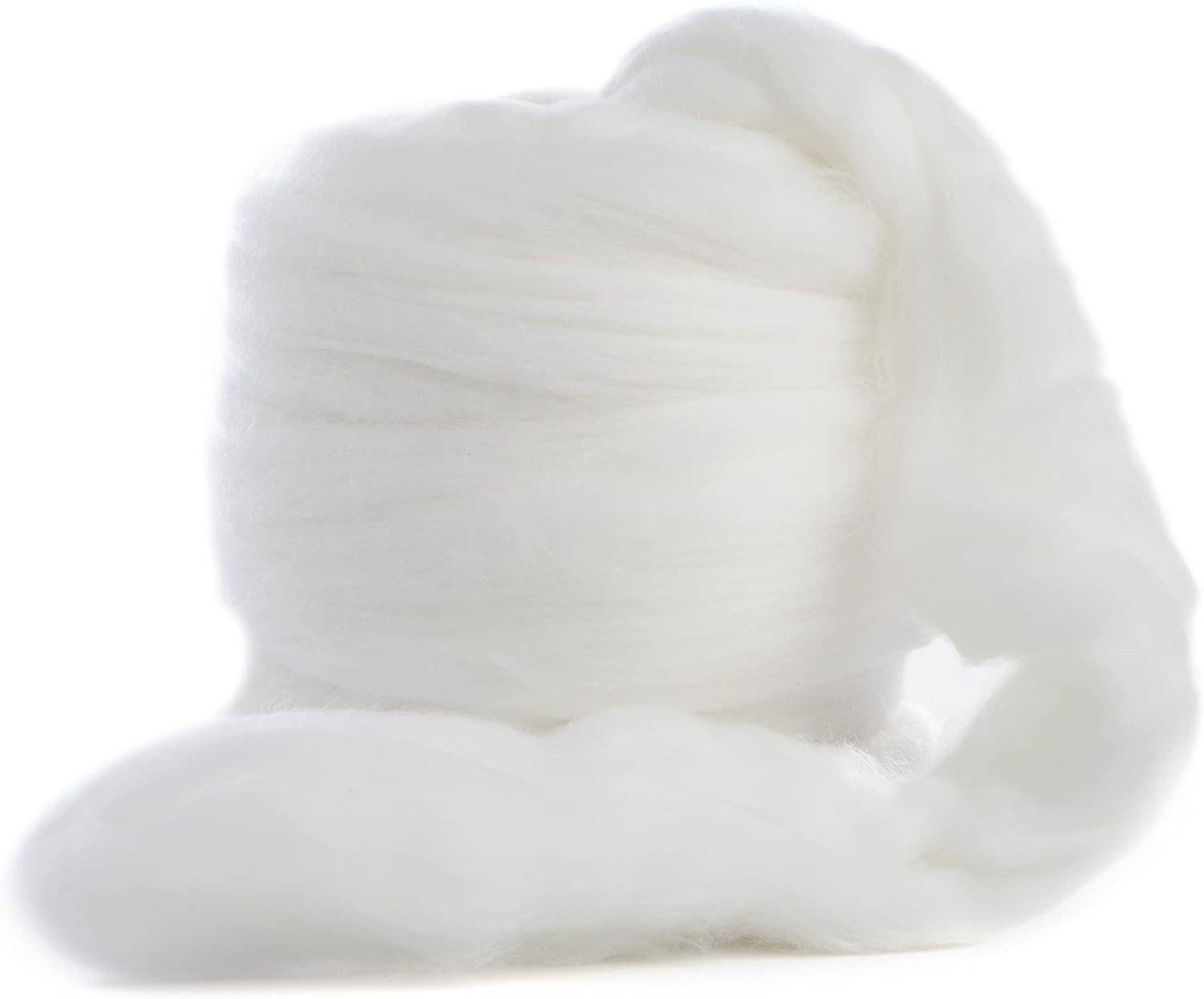 Merino Wool Roving, 8 oz, SNOW WHITE, 19 micron, 70 mm staple length ...